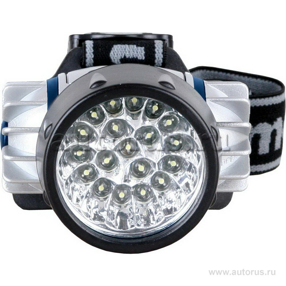 Фонарь налобный, металлик,19 ультра яркий led, 4 режима, 3xr03 в комплекте пластиковый блистер led532319mx camelion 8138