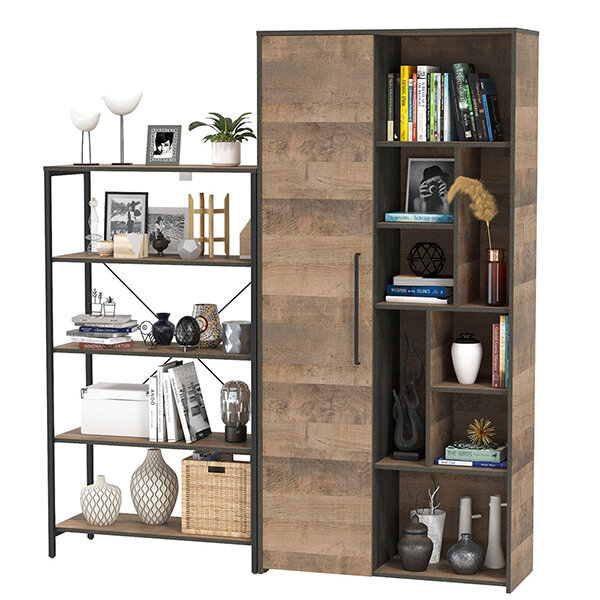 Трувор 13.151.01 Стеллаж + 13.206 Шкаф-стеллаж, цвет дуб гранж песочный/интра