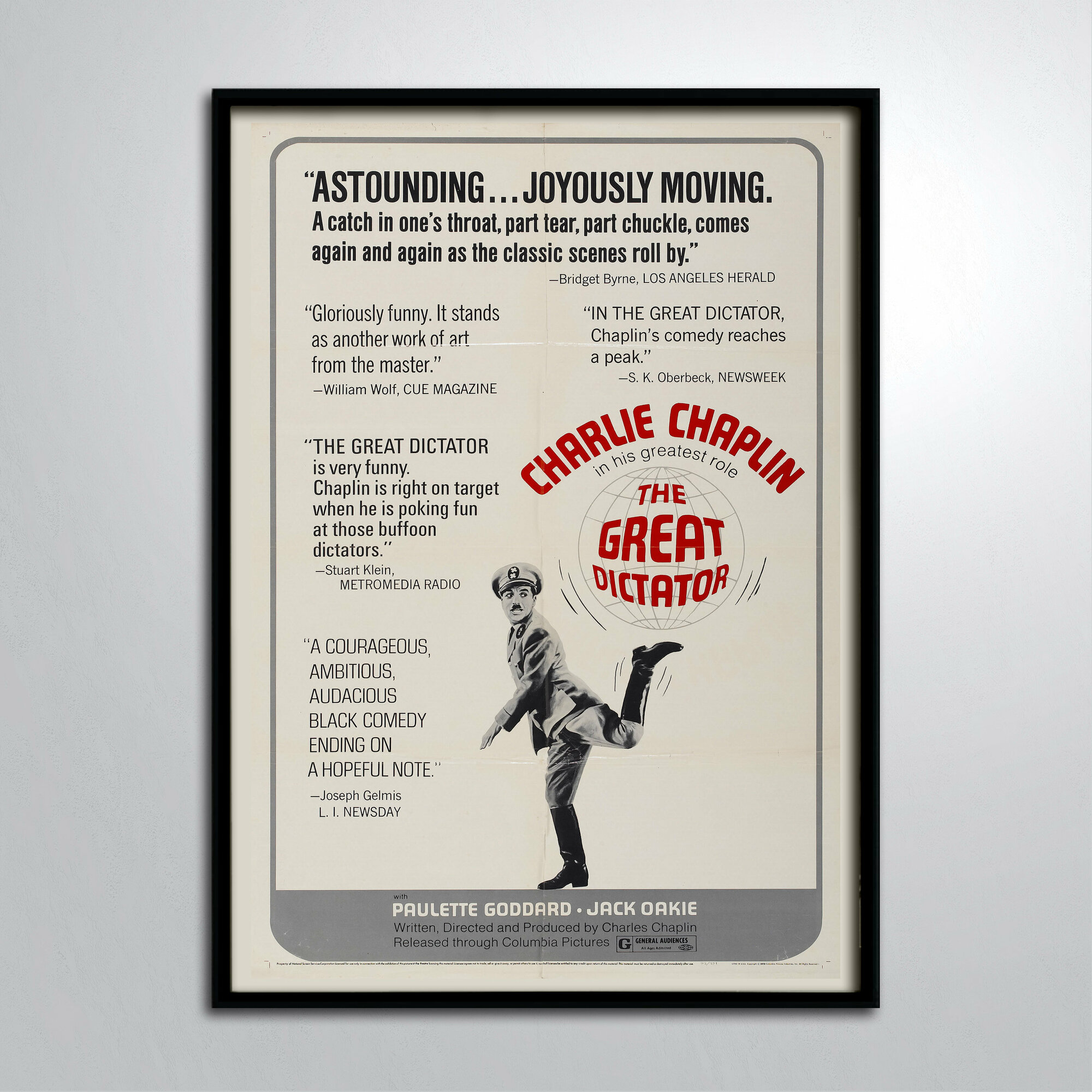 Постер без рамы/Винтажный плакат/Чарли Чаплин Великий диктатор (1940) Серый The Great Dictator