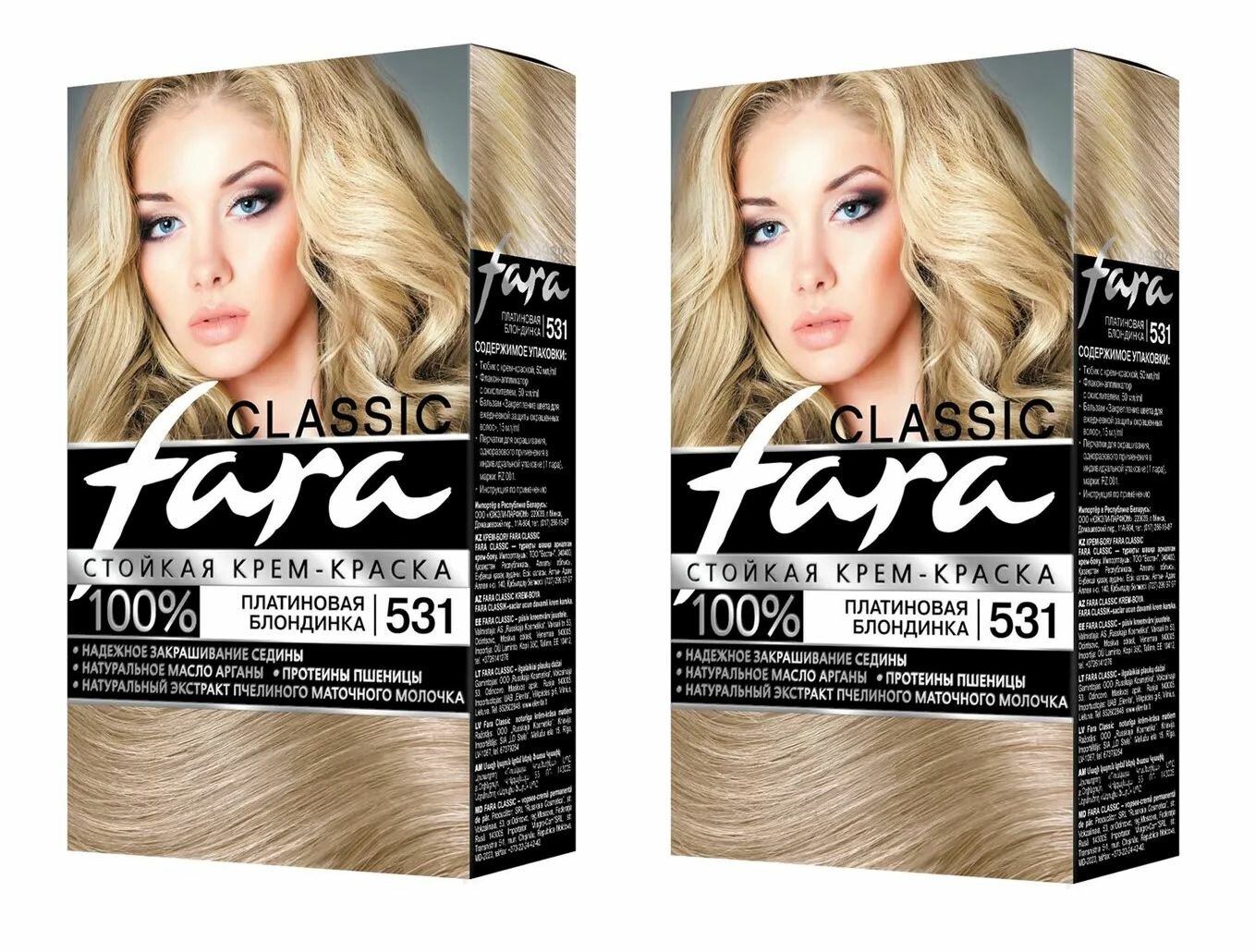 FARA Classic Стойкая крем-краска для волос, тон 531 платиновая блондинка 2 упаковки