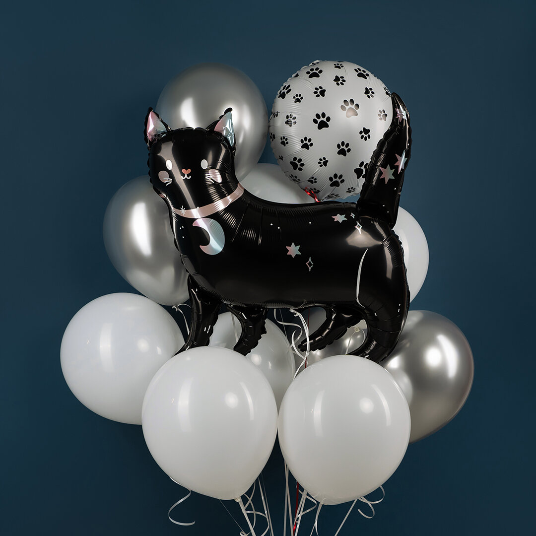Воздушный фонтан из 12 шаров с гелием Черная Кошечка