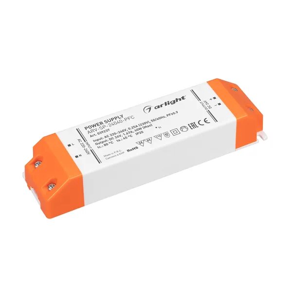 Блок питания (AC-DC) 24V 40W 039237 ARV-SP-24040-PFC IP20 пластик