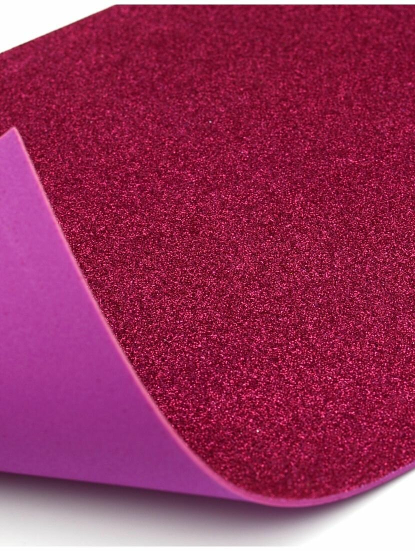 Цветная пористая резина (фоамиран) с блеском для поделок и творчества, Komas, 20х30 см, толщина 2 мм, 10 листов, темно-розовый/ Фоамиран с блестками (глиттерный) А4