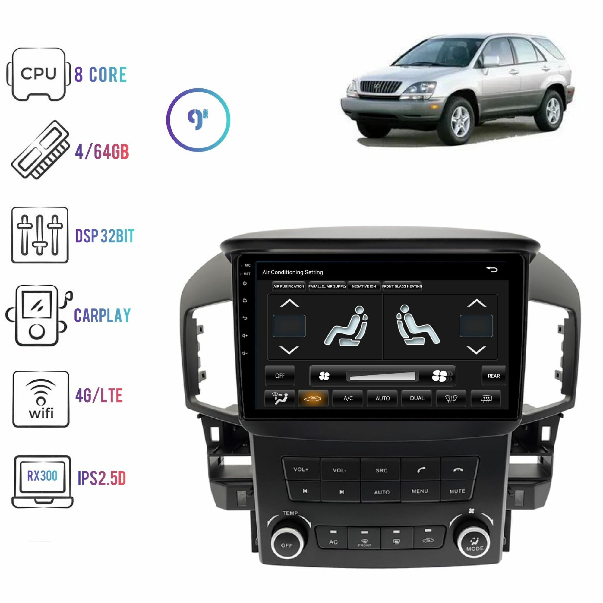 Магнитола для Lexus RX 300 XU10 1997 - 2003 MFB на Андроиде 4+64Gb+8ядер+DSP+CarPlay+4G SIM+IPS2.5D