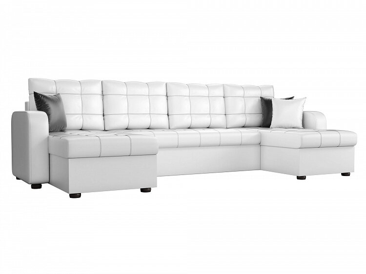Угловой диван Ливерпуль Квадро П-образный белый экокожа, дельфин, 310х150х85 см, с ящиком для белья
