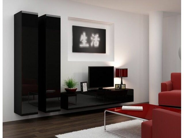 Гостиная Виго-9 черный, фасад черный глянец