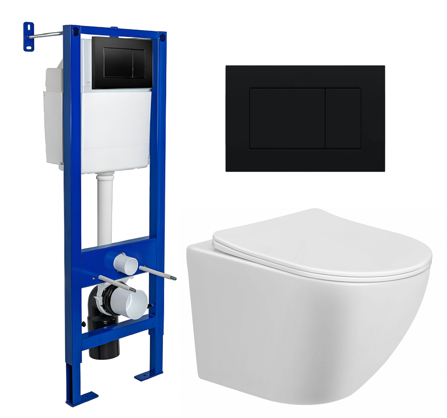 Комплект 3 в 1 инсталляция Berges Wasserhaus Atom 410 + Унитаз подвесной Taliente Amato AM25010 + кнопка черная