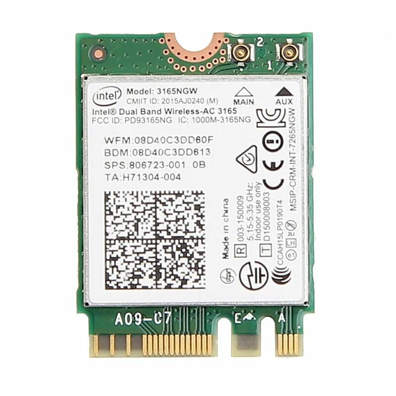 Wi-Fi M.2 Адаптер Intel 3165NGW, 2.4/5 ГГц, 600 Мбит/сек, Bluetooth 4.2, Сетевая Карта для Ноутбука