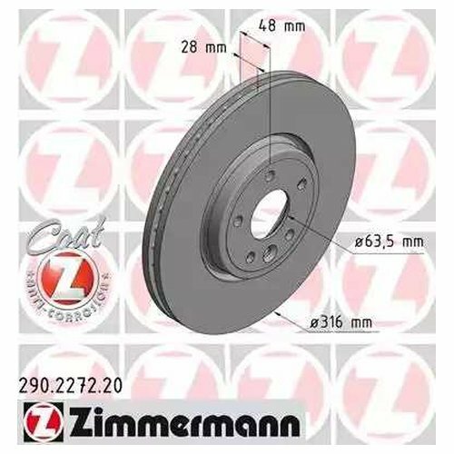 Тормозной диск передний Zimmermann 290227220 для Jaguar XE