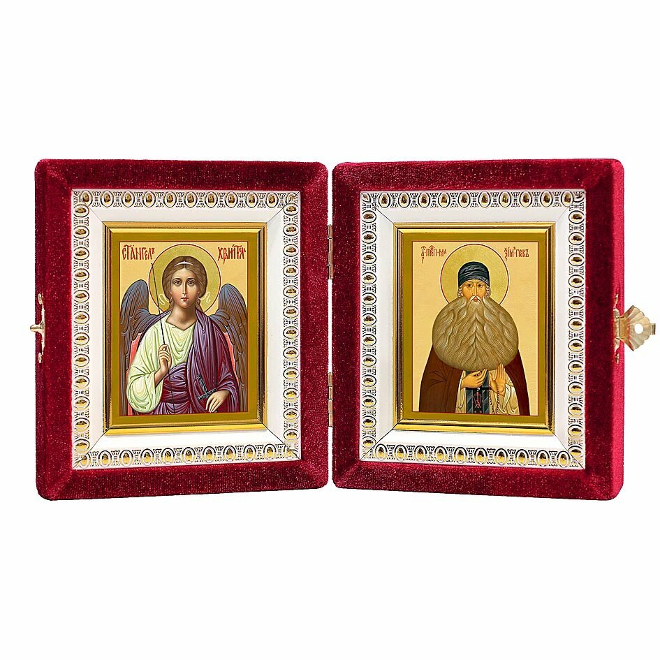Складень именной "Преподобный Максим Грек - Ангел Хранитель", размер ликов 6*7,5 см