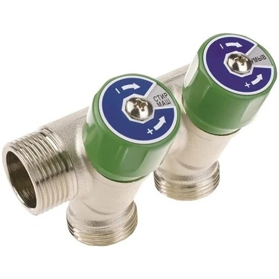 Коллекторная группа Elsen 3/4", 2 контура, размер отвода-1/2" НР ПУ, вентили под 90°, TIN латунь