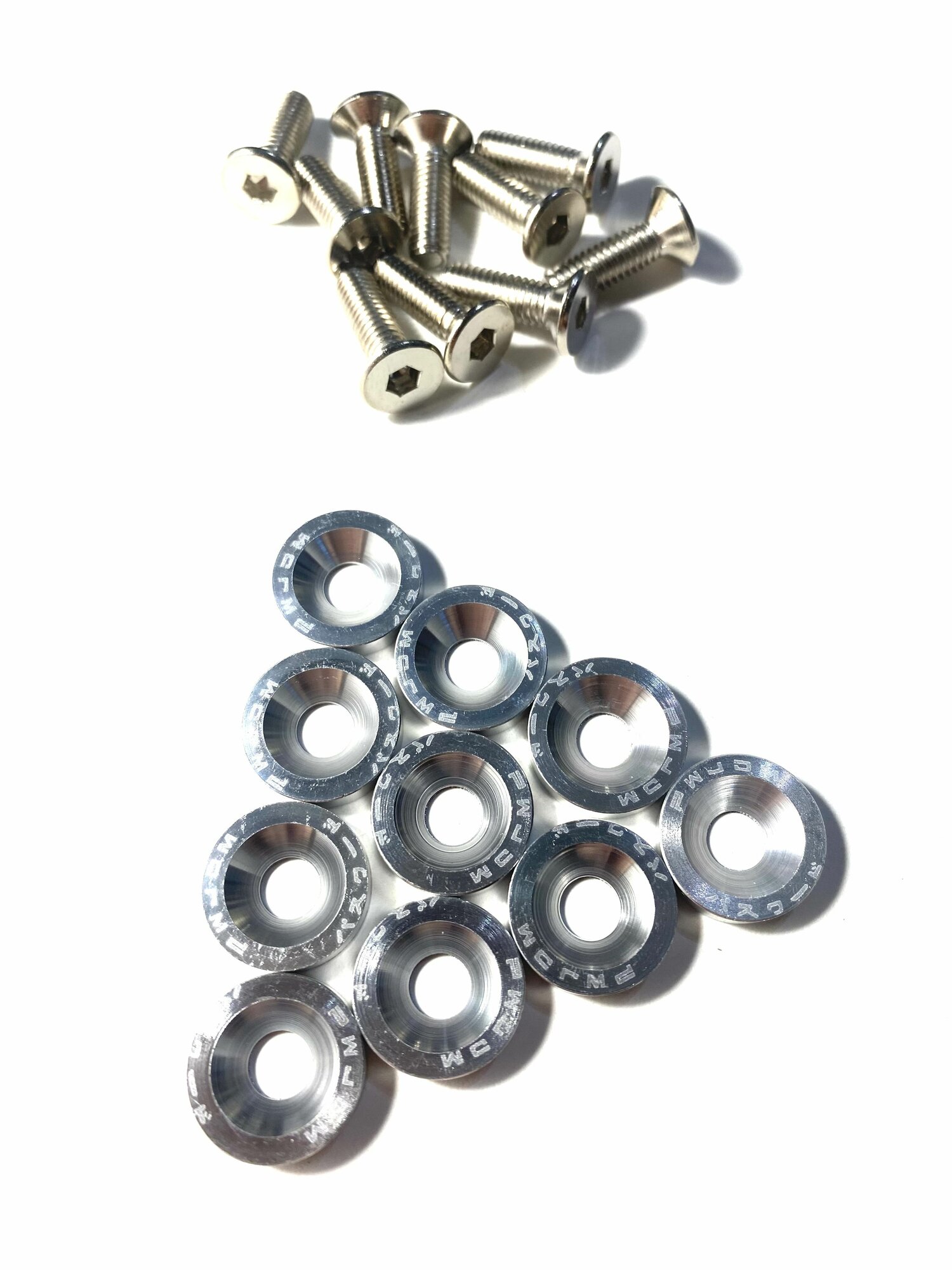 Декоративные шайбы + болты М6*20 потайные для элеткросамокатов, цвет серебристый