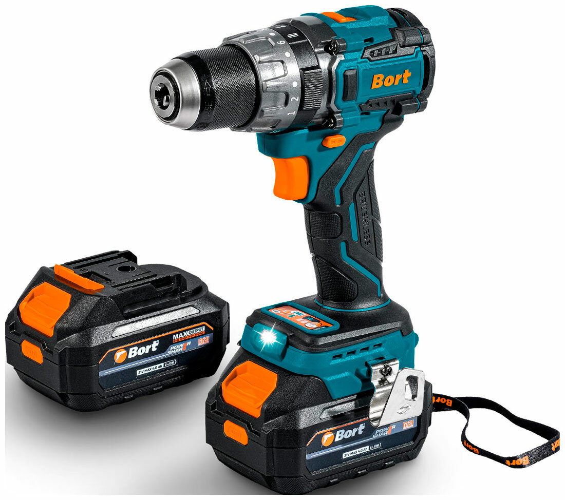 Дрель-шуруповерт аккумуляторная Bort ударная, BAB-21U (2x4А. ч)