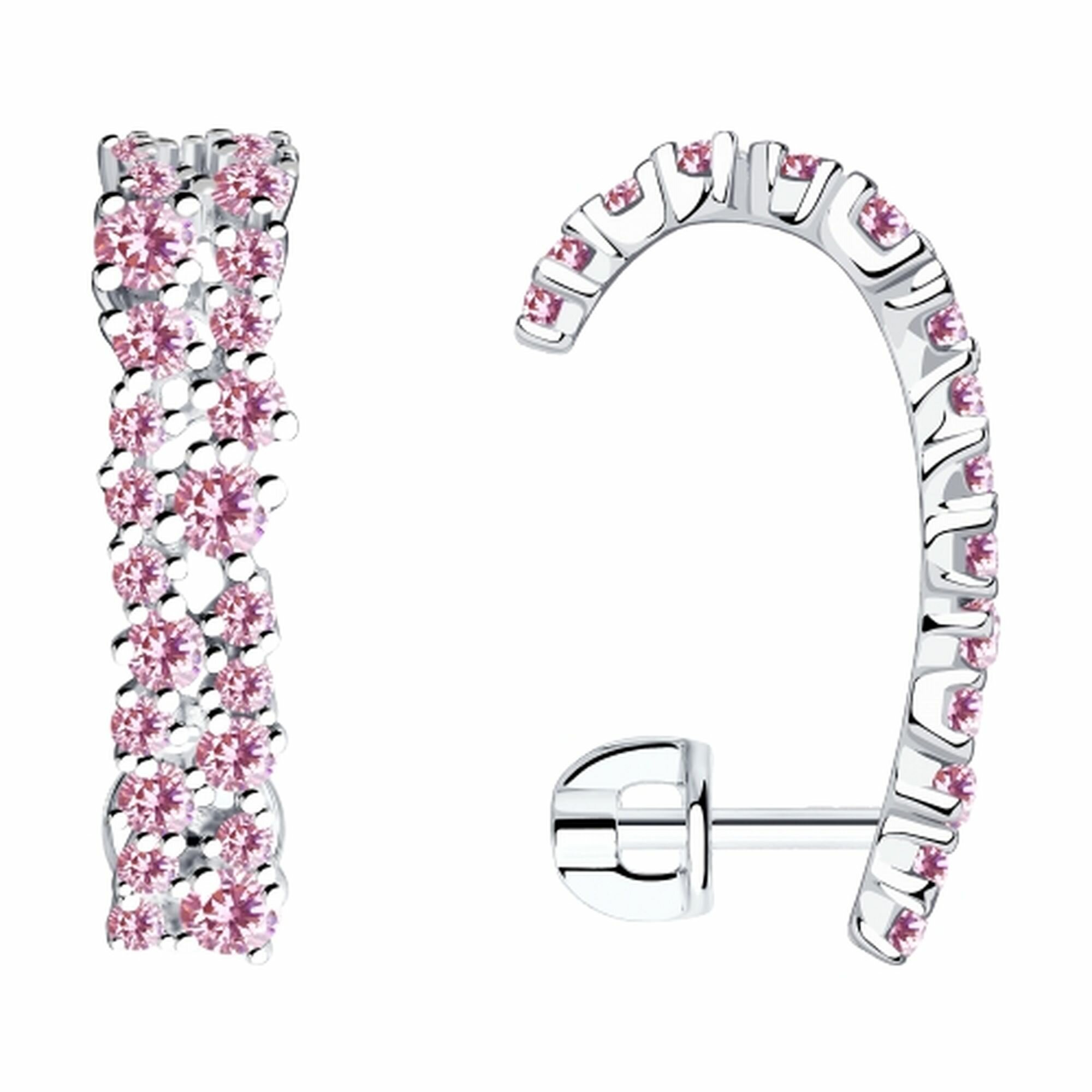 Серьги пусеты, серебро, 925 проба, родирование, фианит