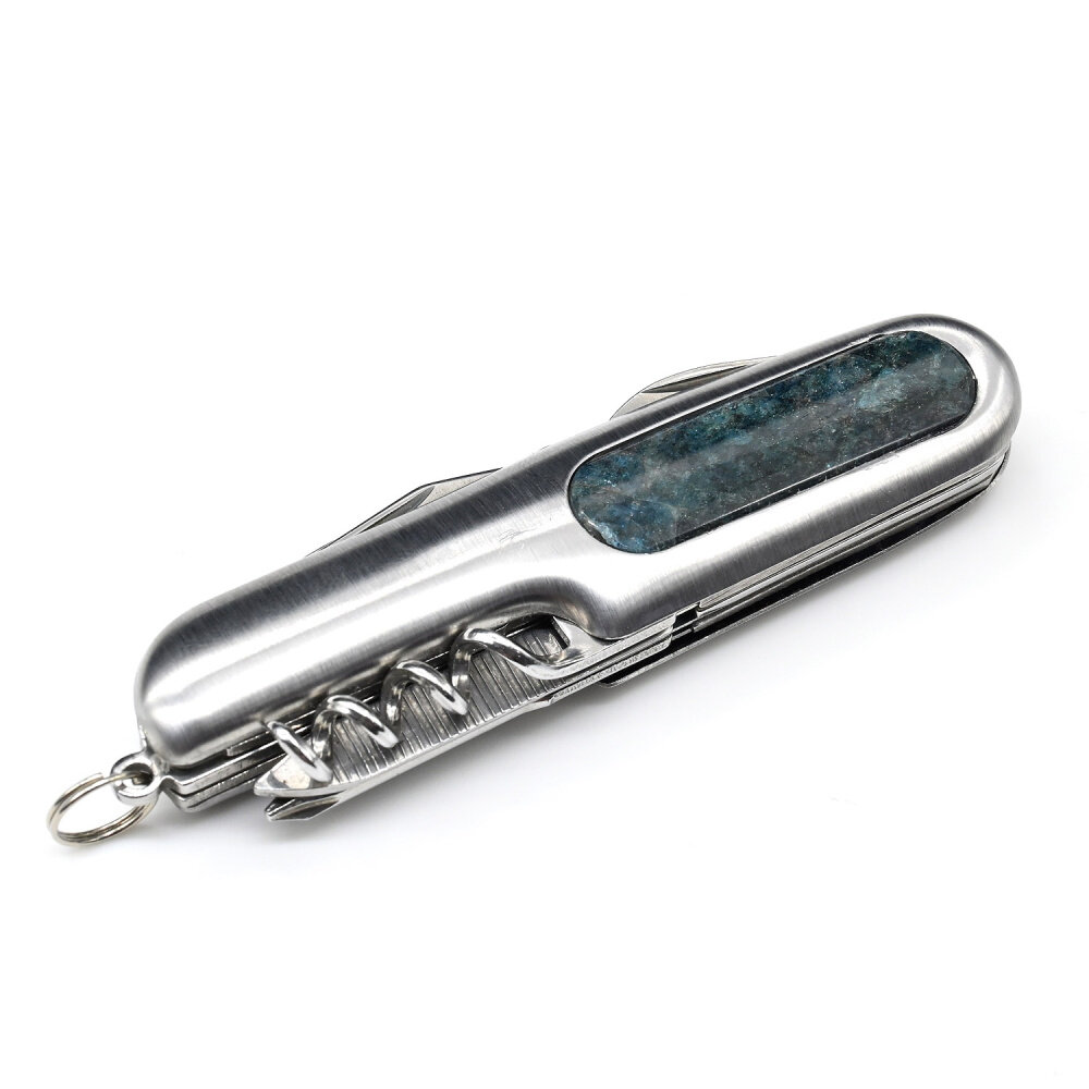 Карманный нож мультитул 7в1 с накладками из апатита голубого