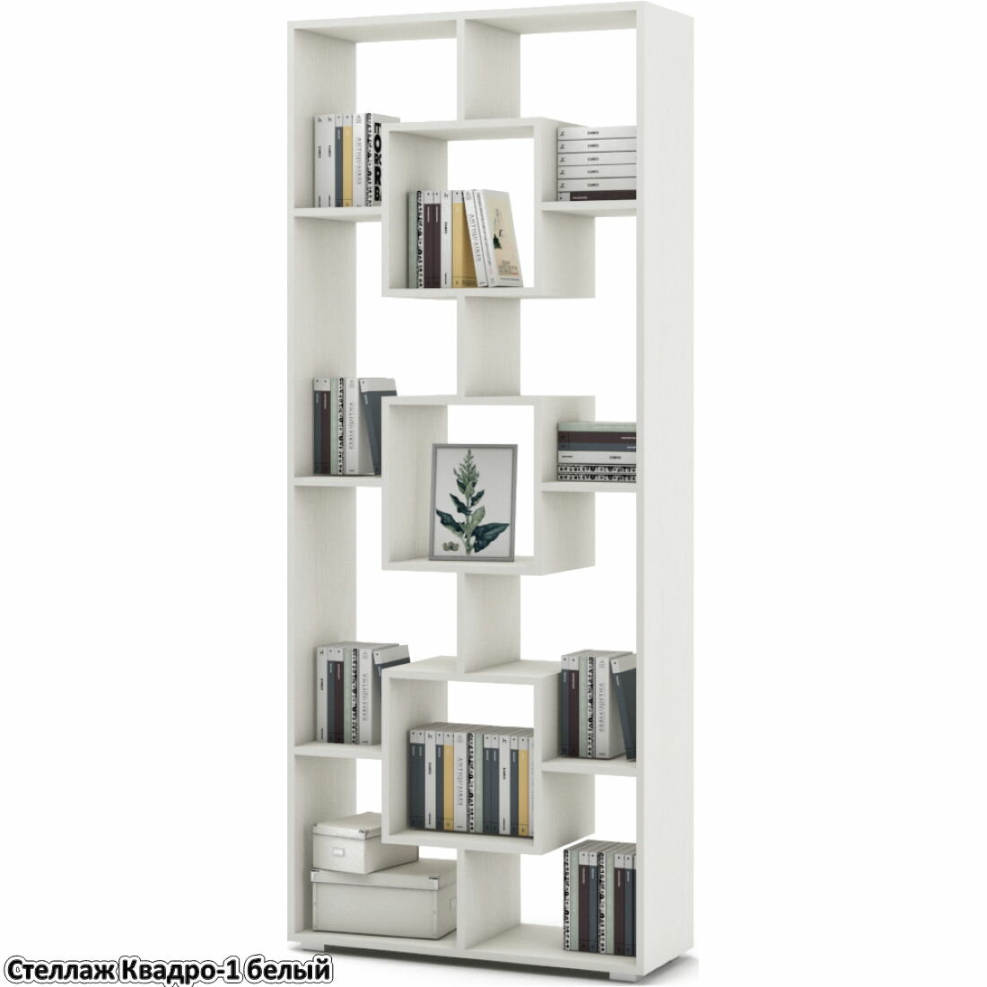 Стеллаж Квадро-1 Белый, ЛДСП, МФ Владимир VMF, 78,2х190,2х28 см.