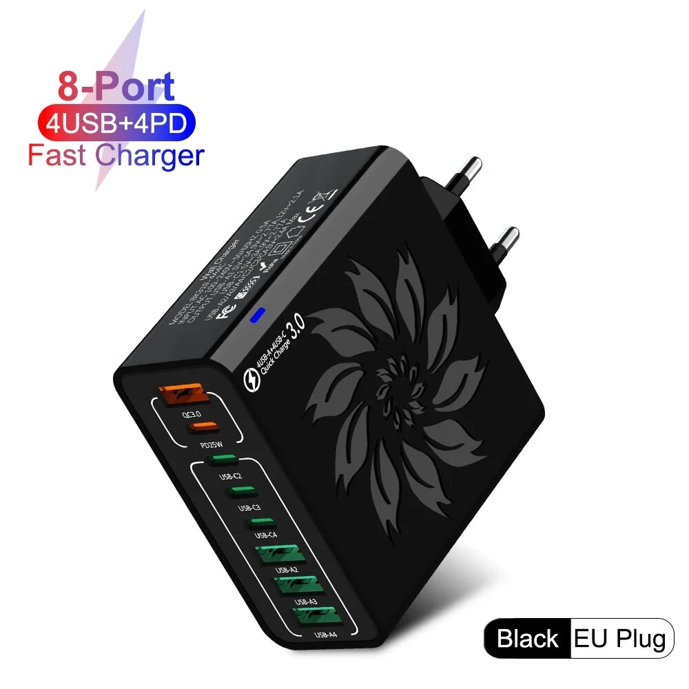 Зарядное устройство USB C, 65 Вт, многопортовое зарядное устройство типа C PD, адаптер для быстрой зарядки мобильного телефона для iPhone 15 Pro, Xiaomi, Samsung Oneplus, зарядное устройство для телефона EU Black