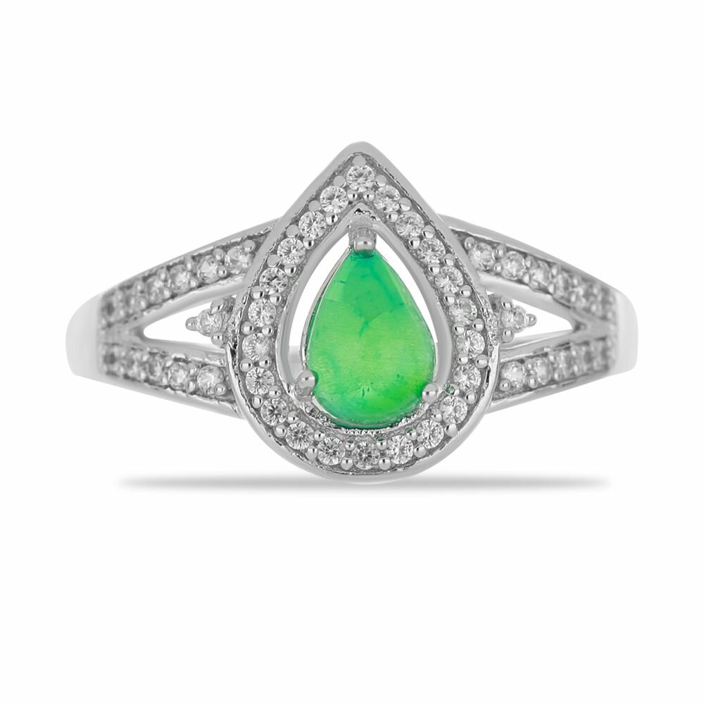 Кольцо, серебро, 925 проба, родирование, циркон, опал