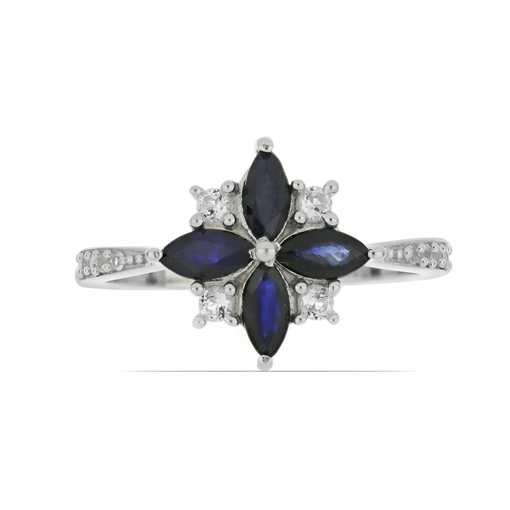 Кольцо, серебро, 925 проба, родирование, сапфир, топаз