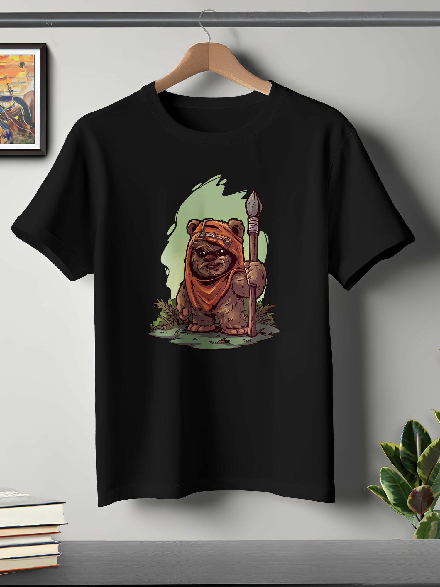 Футболка  Детская ONEQ 128 (8-9) размер с принтом Эвок, черная