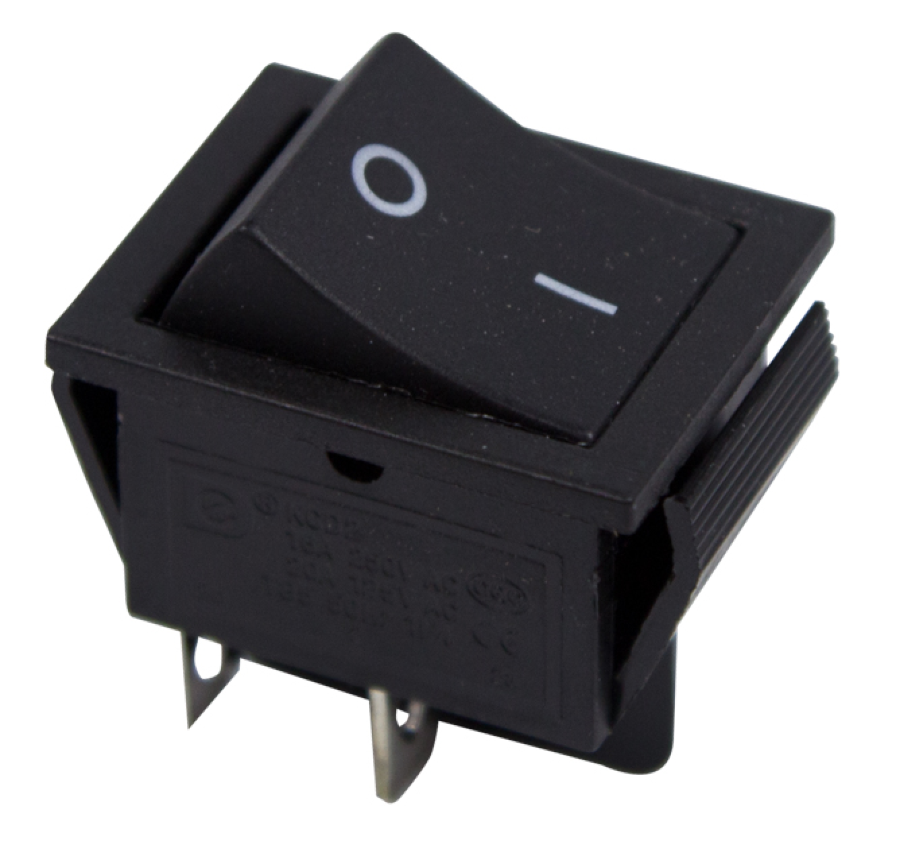 Выключатель клавишный REXANT / Рексант, прямоугольной формы, в корпусе из пластика, черный, 15А 250В IP30, 2 позиции переключения / электрика