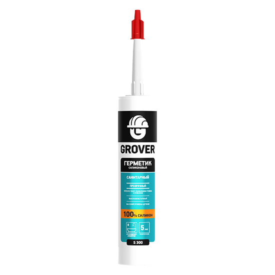 Герметик Силиконовый Санитарный Grover S 300 0.3л Прозрачный, для Внутренних и Наружных Работ / Гровер.