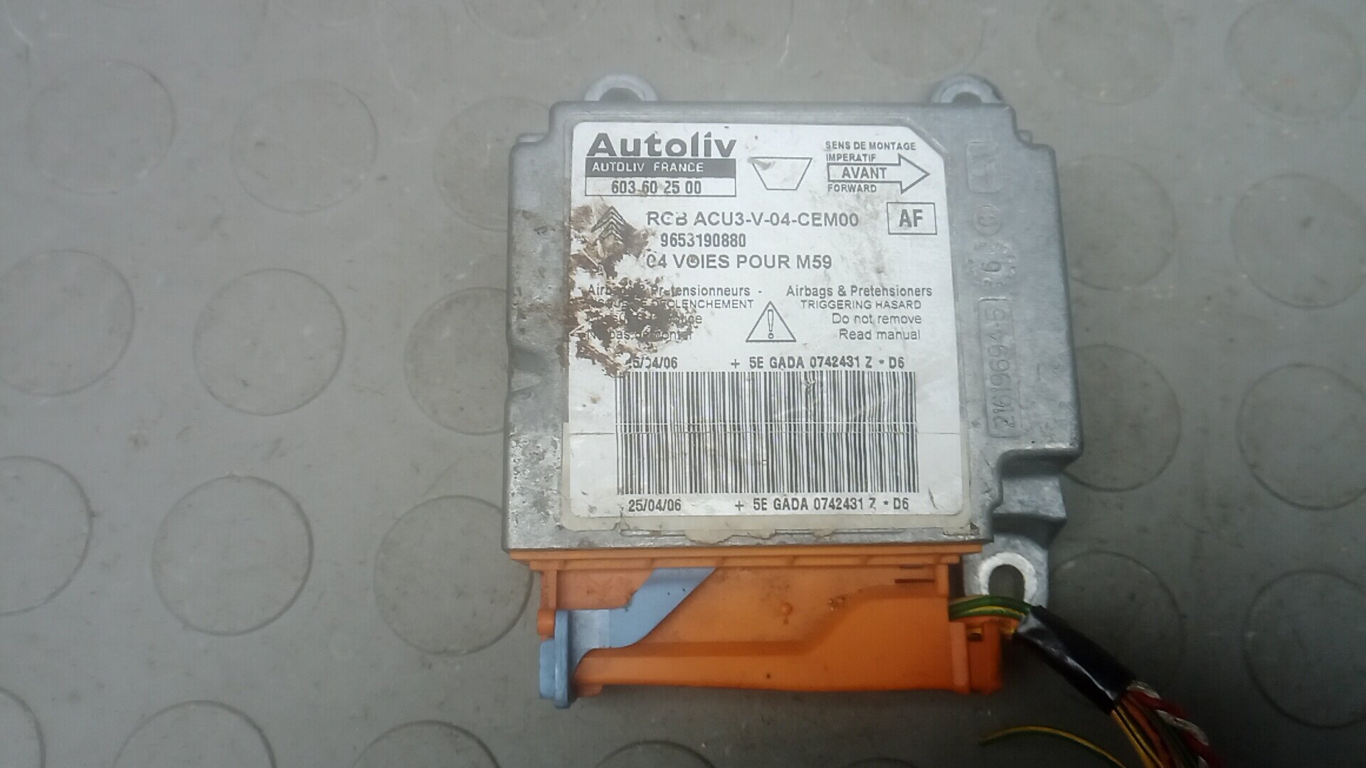 Блок управления airbag CITROEN BERLINGO 1, Номер 9653190880