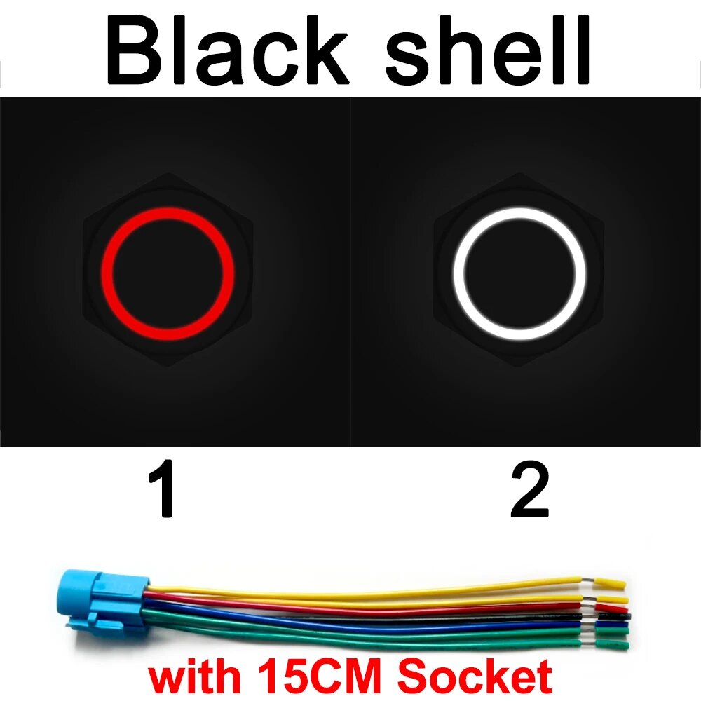 Двухцветный светодиодный 22MM (With Socket), Red and White, Fixed Self-locking, 3-6V (Black Shell)