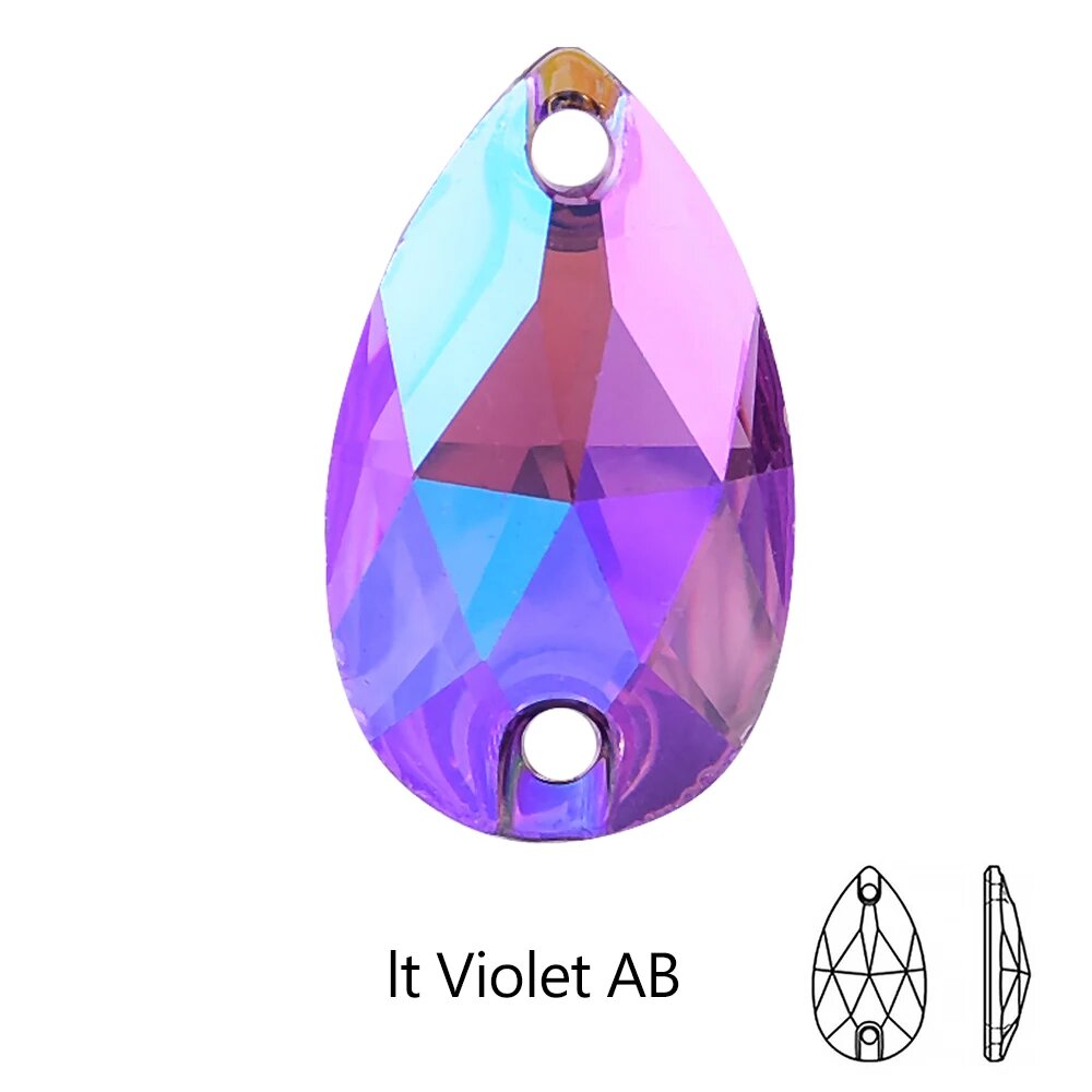 Стразы каплевидные фиолетовые Lt.violet AB 17x28mm