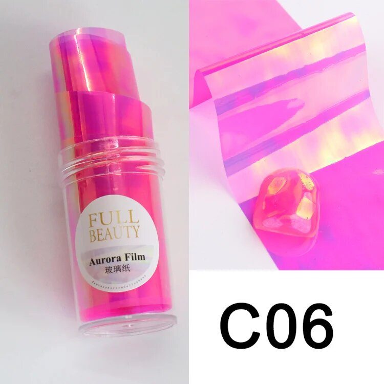 1 м/рулон, наклейка из разбитого стекла, фольга, наклейка для ногтей, градиентная пленка Авроры, маникюр, дизайн ногтей, блестящая бумага для украшения неба, советы LA1900-1