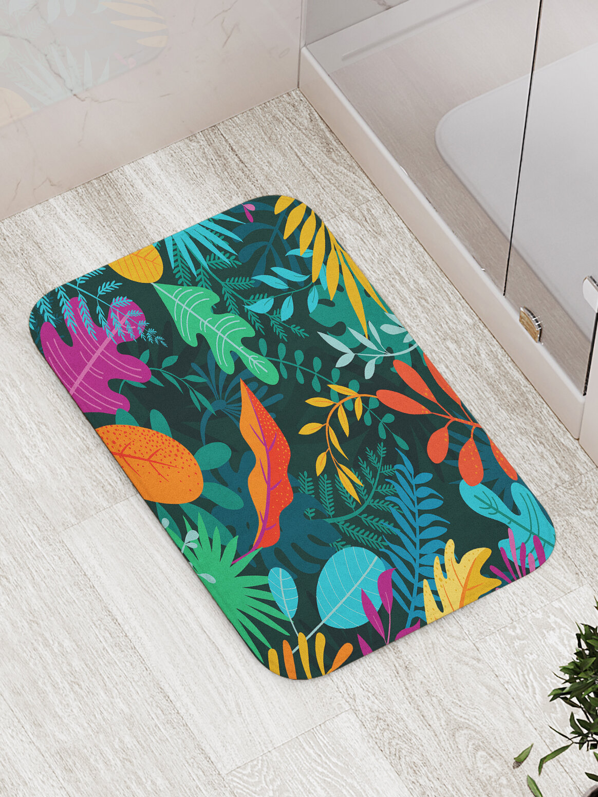 Коврик для ванной комнаты и туалета противоскользящий "Лесные листья и растения" 52х77 см, JoyArty