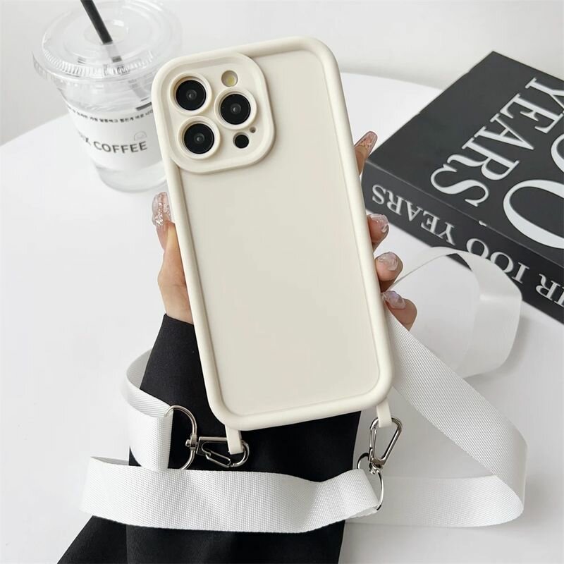 Чехол для телефона iPhone 15, противоударный мягкий силиконовый чехол со шнурком