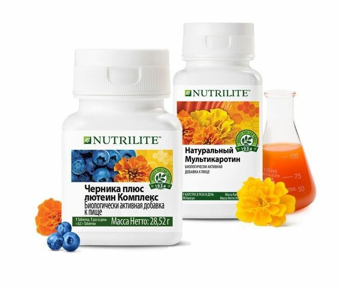 Набор NUTRILITE "Ультра защита для глаз" Натуральный мультикаротин, 90 капс. + Черника плюс лютеин, 62 таб.