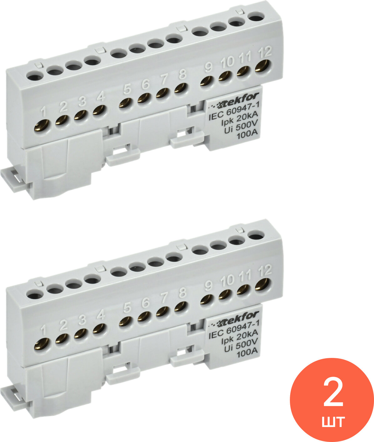 Шина IEK / ИЭК Tekfor L фаза изолированная на универсальном держателе 6х9-12-Ср, 85х40.4х18.8мм, DIN-рейка, 100А / соединитель проводов (комплект из 2 шт)