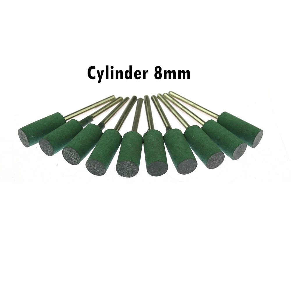 10 шт, резина с креплением на вал 3 мм и абразивной шлифовальной головкой для полировки пресс-форм, роторные электроинструменты R 8mm Cylinder
