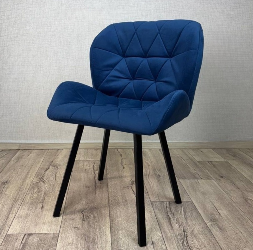 Стул мягкий со спинкой, большой, Ракушка, велюр, на ножках, синий