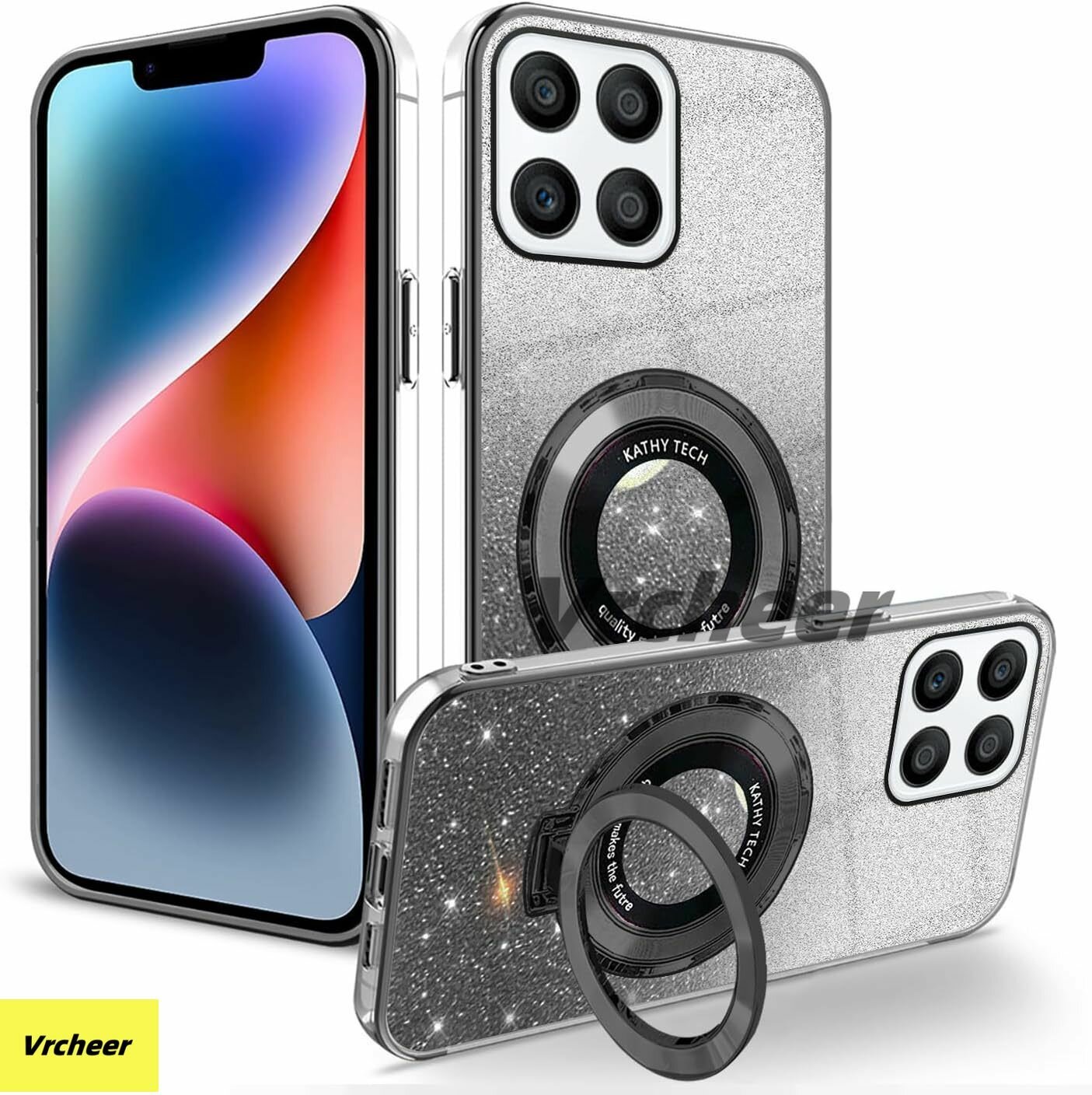 Чехол на Honor X8B(Хонор X8B) с Блестками / Блестящий / Силиконовый со стразами, с защитной линзой и держателем. чехол золотистый женский.(черный, Black)