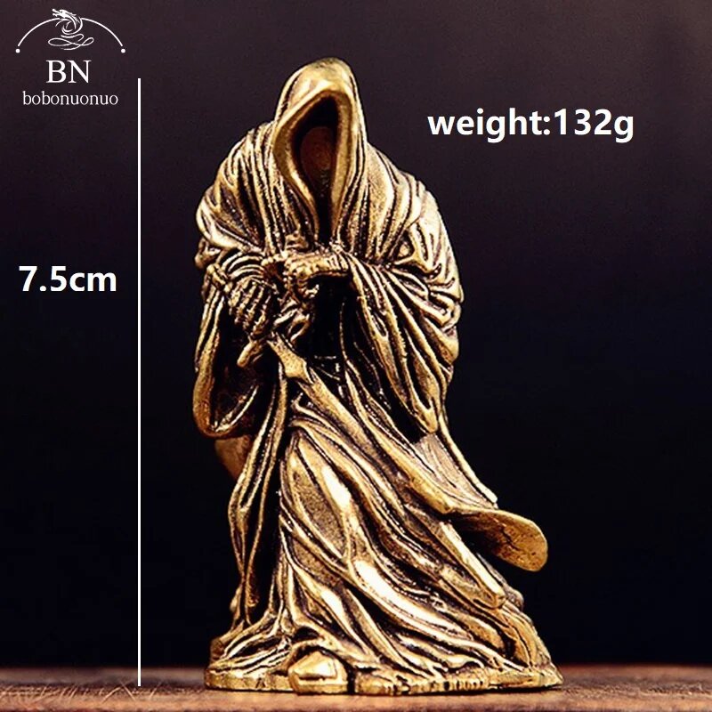 Латунная статуя Святой Смерти, стоячая религиозная декоративная фигурка, мрачный жнец, держащая коса, статуя, алтарь, Хэллоуин