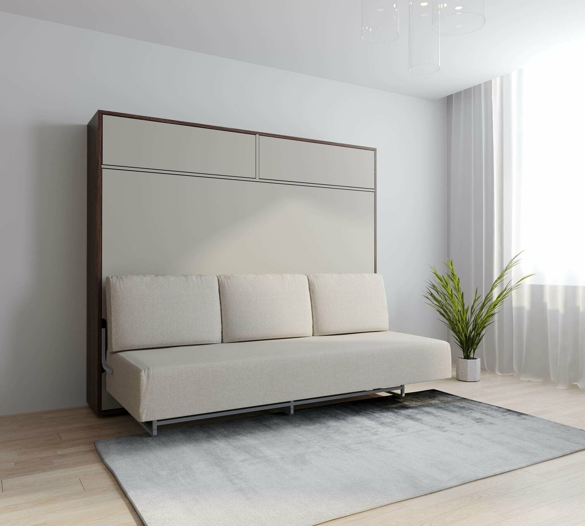 Шкаф кровать-трансформер с диваном Аджи Пуф 1400 с антресолью Лайт Космо