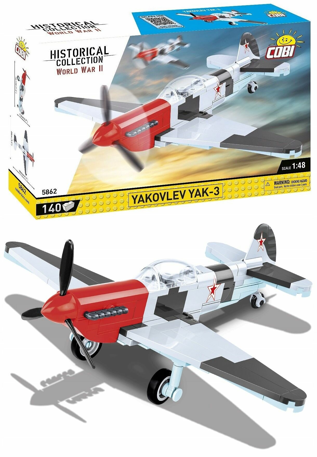Конструктор пластиковый Cobi Yakovlev Yak-3 - Модель самолета ЯК-3 - 140эл. - Коби 5862