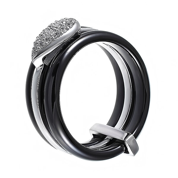 Кольцо широкое, наборное, серебро, 925 проба, родирование, керамика, циркон