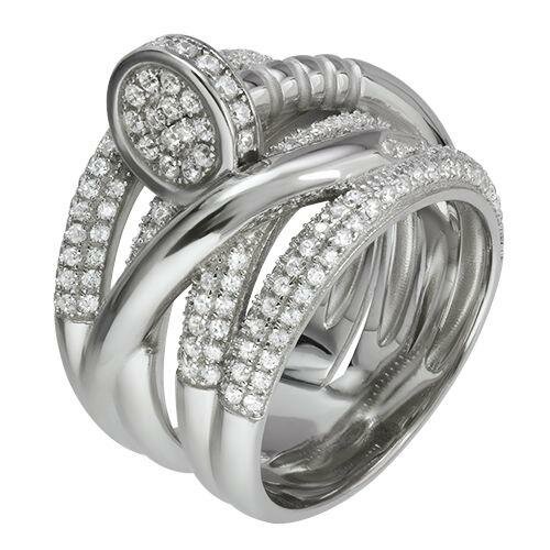 Кольцо широкое, серебро, 925 проба, родирование, циркон