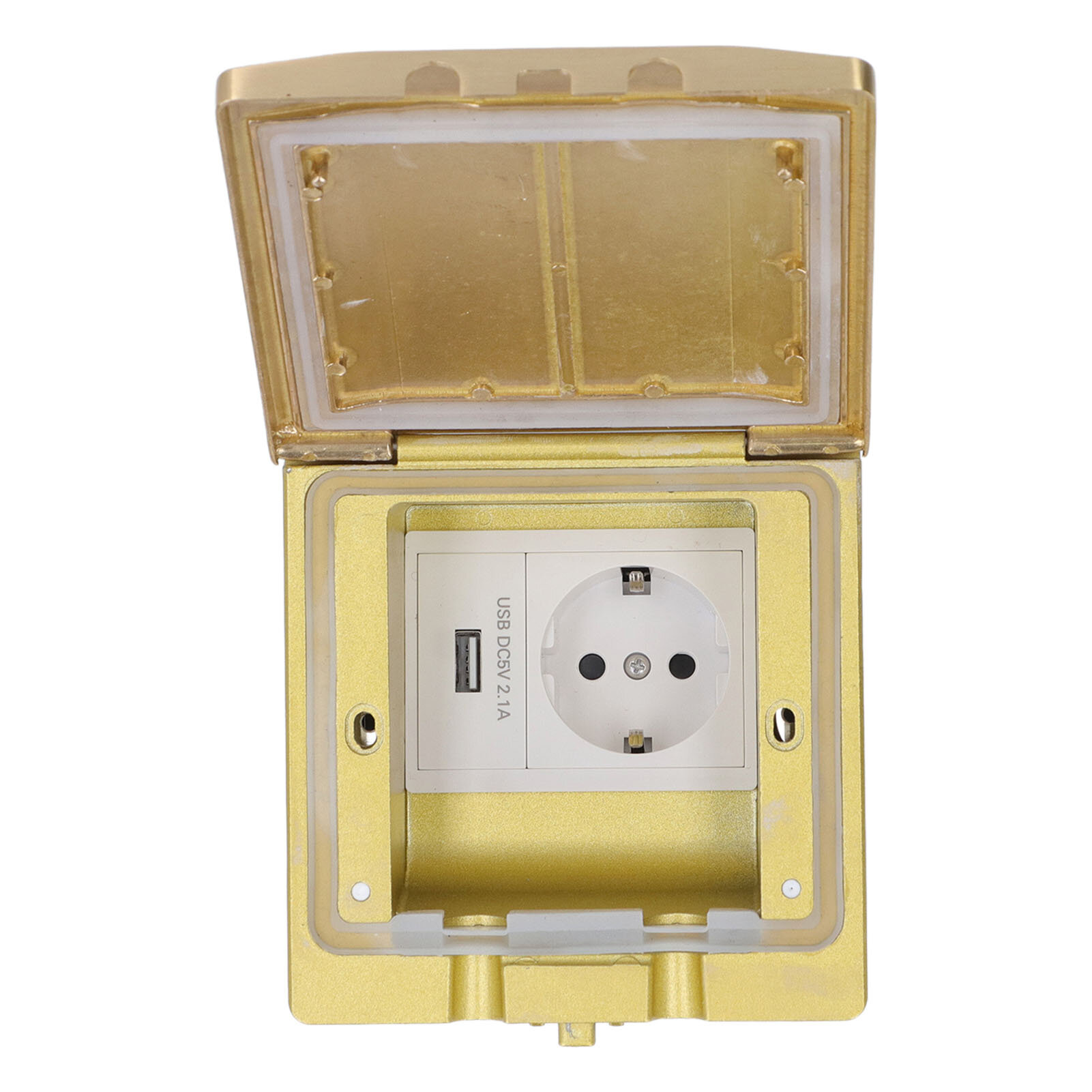 Розетка половая встроенная с USB водонепроницаемая пылезащищенная в recessed installation Standard, материал латунь и ПК огнестойкий, ток 16A, мощность 2500W, класс защиты IP55, для торгового центра, дома, автосалона, офиса, комплект 1 розетка, 1