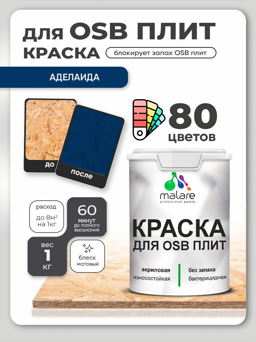Акриловая краска для ОСБ плит Malare для дерева для наружных и внутренних работ, быстросохнущая без запаха матовая, аделаида, 1 кг