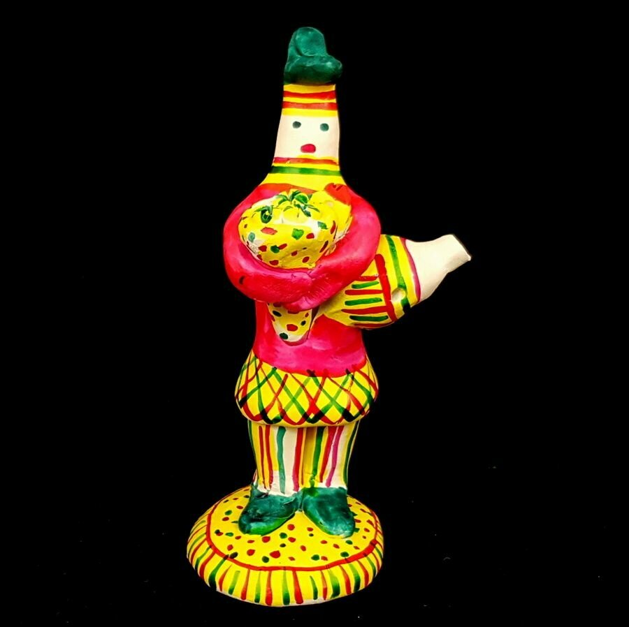 Солдат с букетом, Свистулька 10-13 см, Филимоновская глиняная игрушка, ручная авторская работа