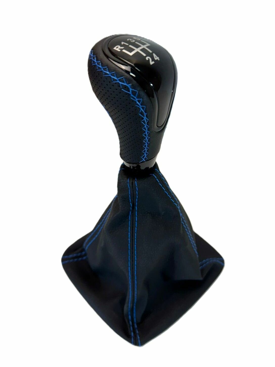 Ручка КПП 2170 Lada Priora до 2011г. в. (Плоский шток) В стиле Веста. Синяя с перфорацией