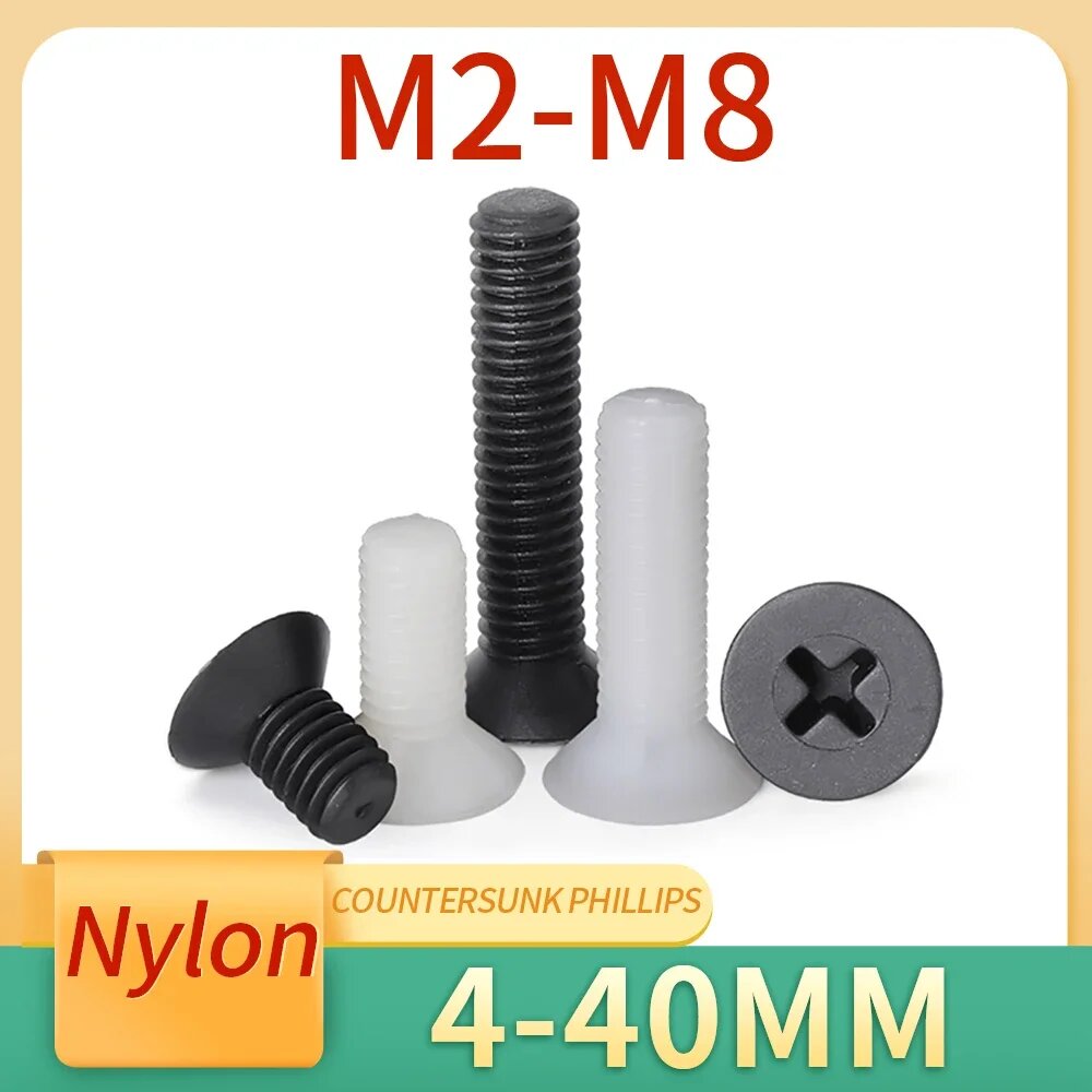 Пластиковые винты Nylon M2-M8 4-40 мм белые/черные M2x12 (50pcs), Black