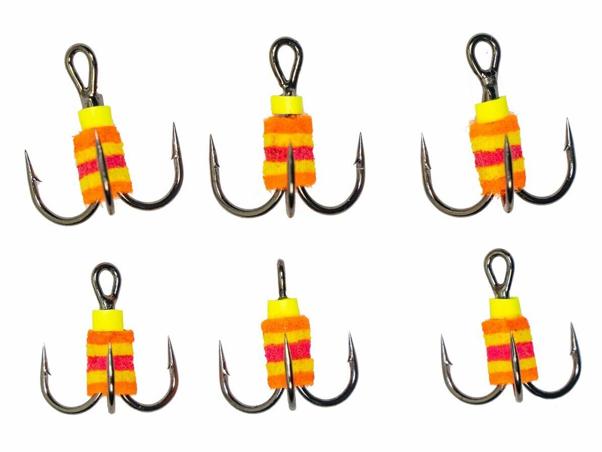 Крючки для рыбалки тройники для приманок металлические набор на щуку и сома, Lucky John 06SET с каплей-аккум. запаха 6шт набор, снасти карповые летние