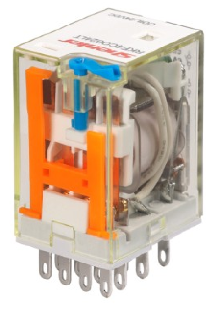 Реле промежуточное Shenler / Шенлер тест-кнопка с блокировкой, 4 контакта, 6А 24В DC, RKF4CO024LT