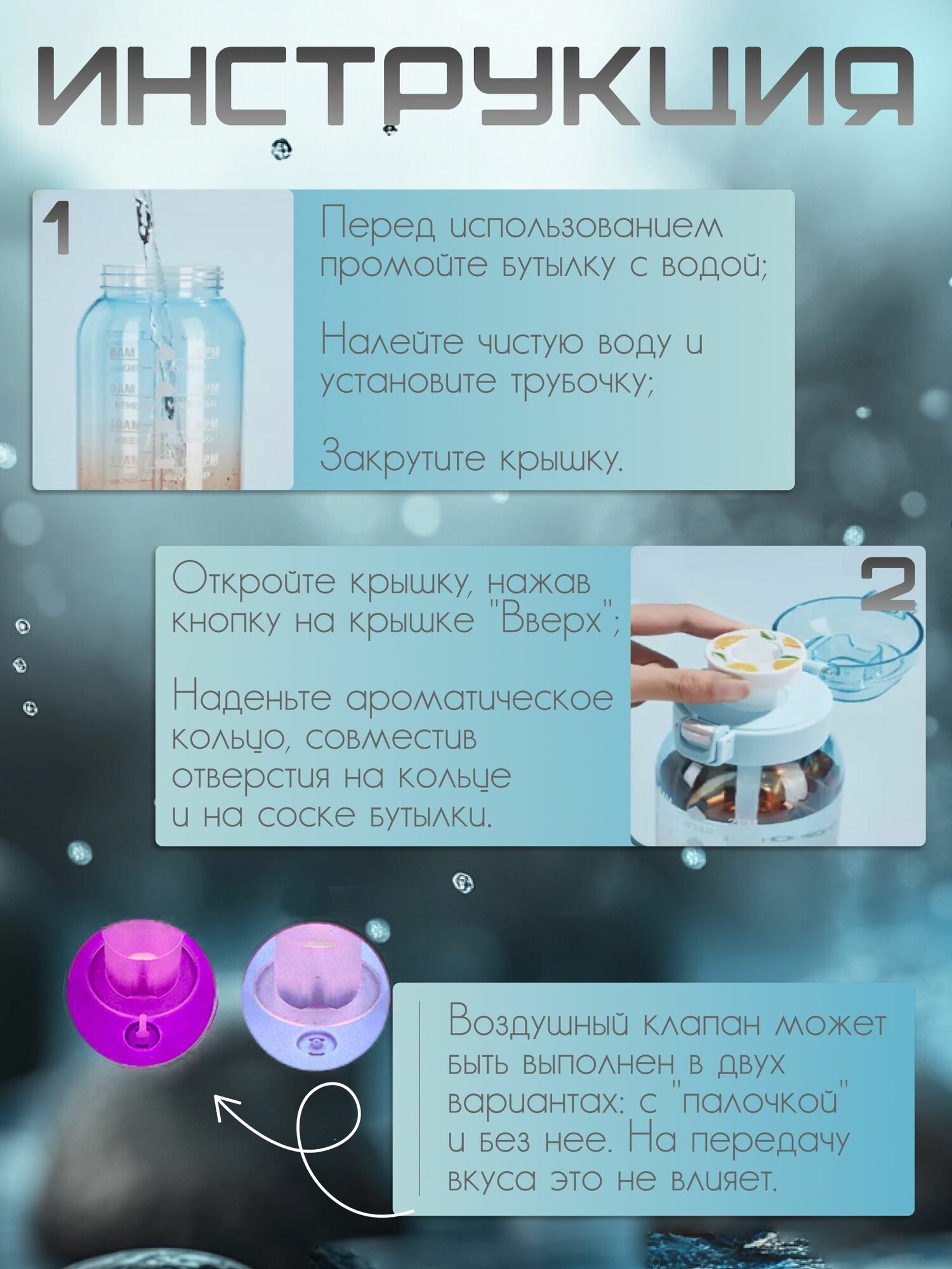 Ароматизированная бутылка для воды 1000 мл с трубочкой креативный дизайн для фитнеса и спорта — фото 1